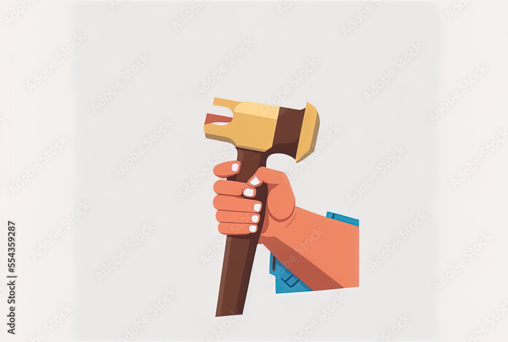 , human hands with hammer and spanner wrench in cartoon form ...