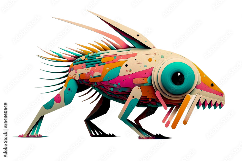 Animorphic beasts, creature, flat 70s retro linear art style, weird and ...