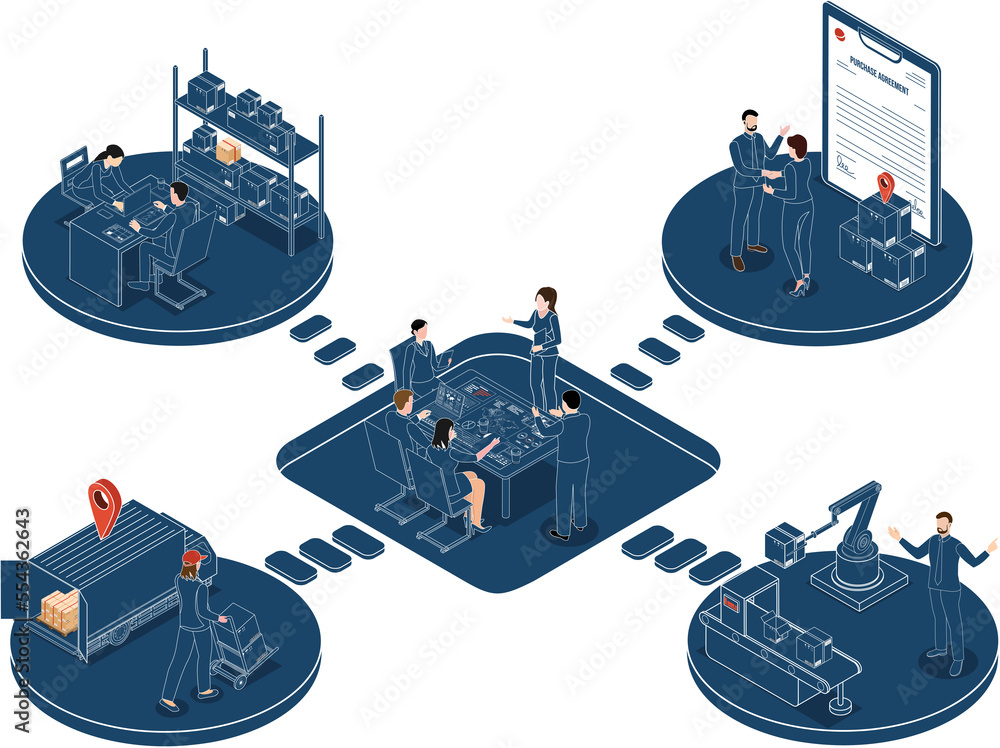 3D isometric Logistics Supply Chain Management concept with description ...