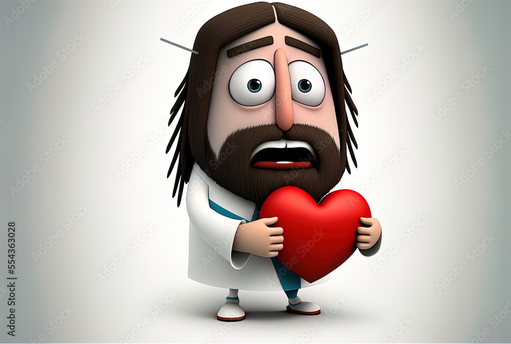 Jesus Christ cartoon figure with a large heart of love. Illustration of ...