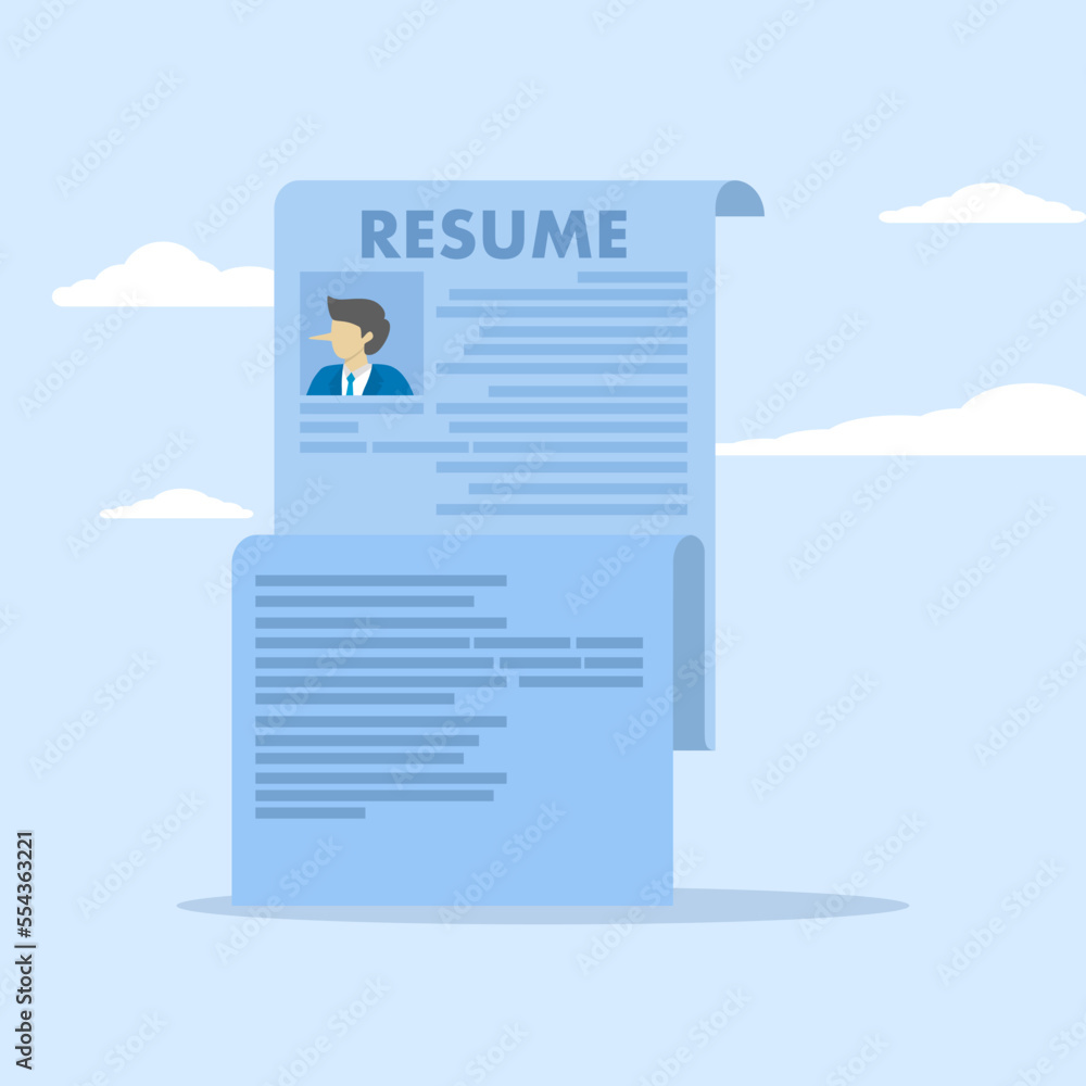 Resume paper with a photo of wild Pinocchio long nose entrepreneur ...