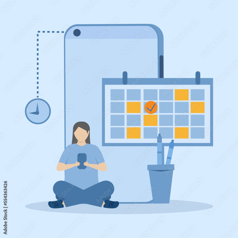 Timetable planning illustration concept. Character managing work tasks ...