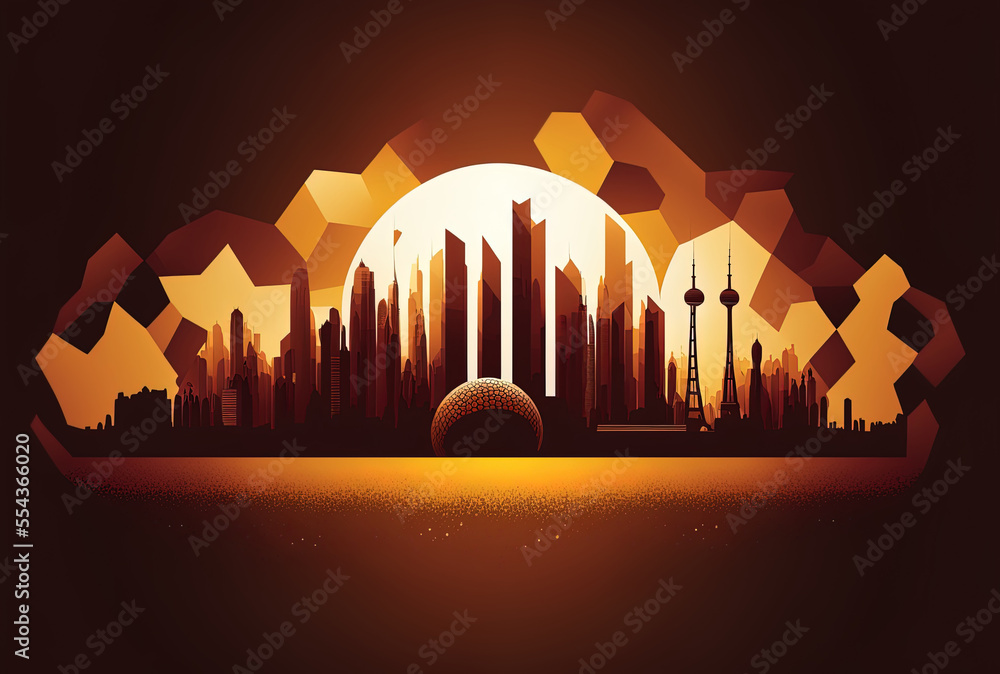 Abstract backdrop with a realistic depiction of the Doha skyline in ...