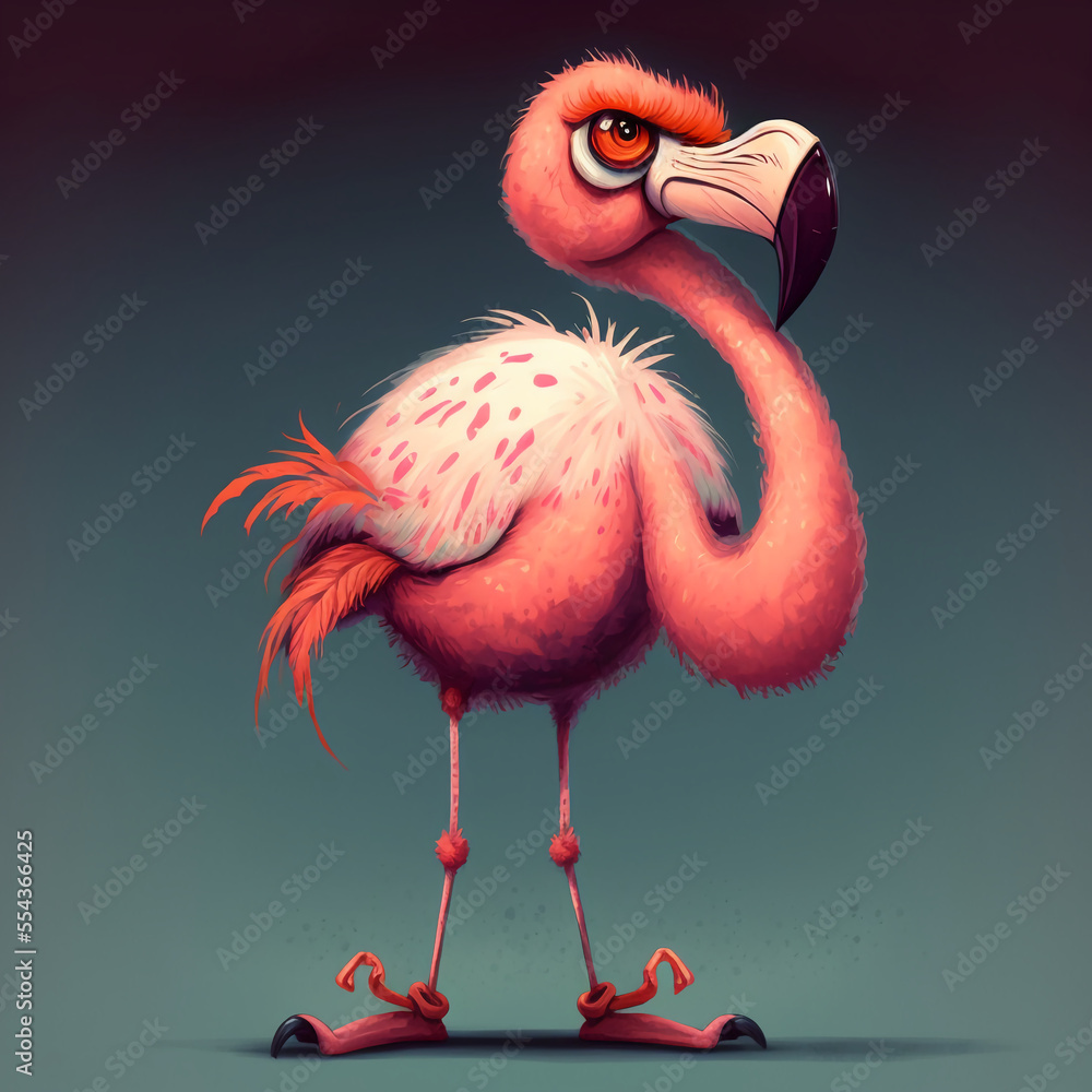 Grumpy flamingo with red eyes. Vector illustration. Cartoon. Portrait ...