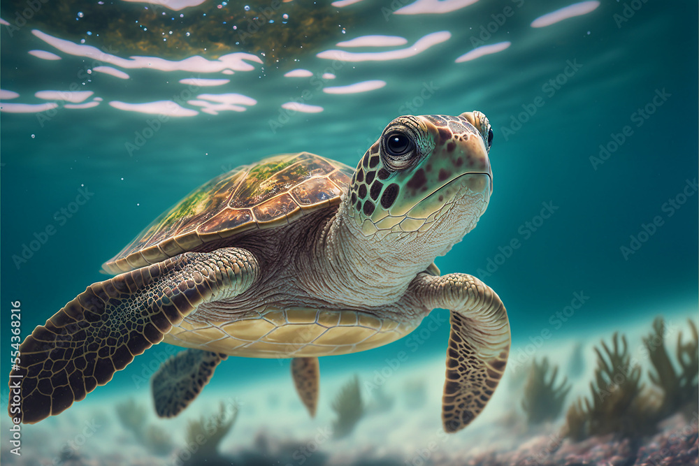 Sea turtle swimming in the Ocean, Digital Illustration, Concept Art ...