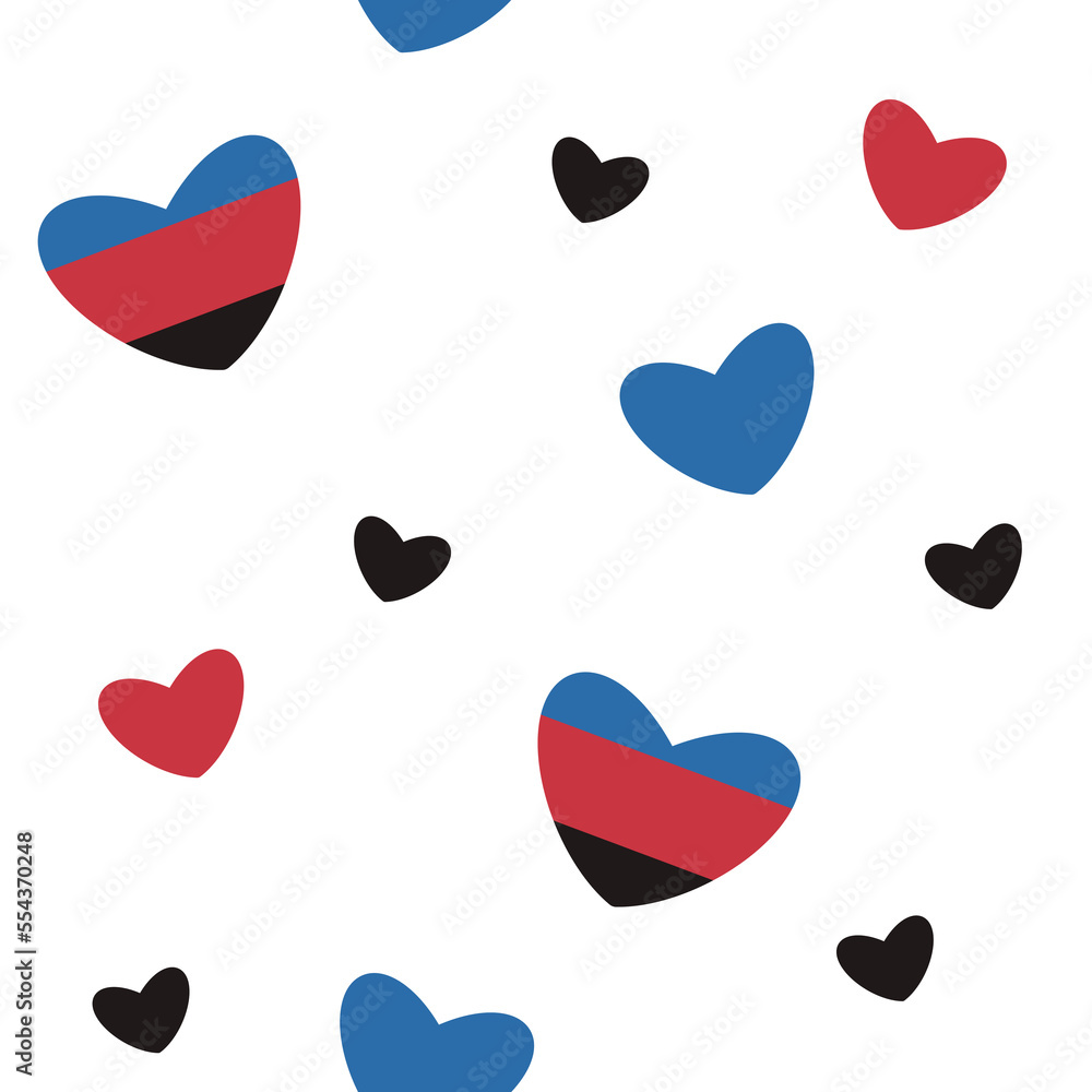 Hand-drawn seamless pattern with polyamorous flag hearts on white ...