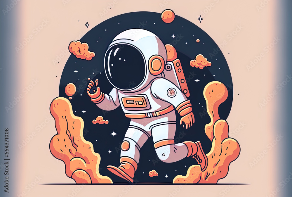 Cartoon icon of an astronaut dodging. Concept Icon for Science and ...