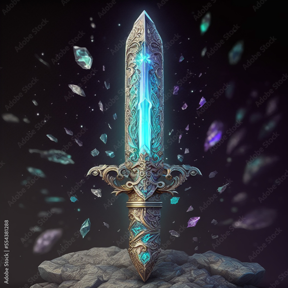Diamond sword with shining engravings made with Generative AI Stock ...