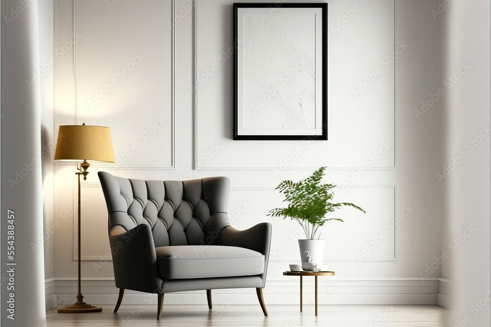 4K resolution or higher, Interior of a bright living room with armchair ...