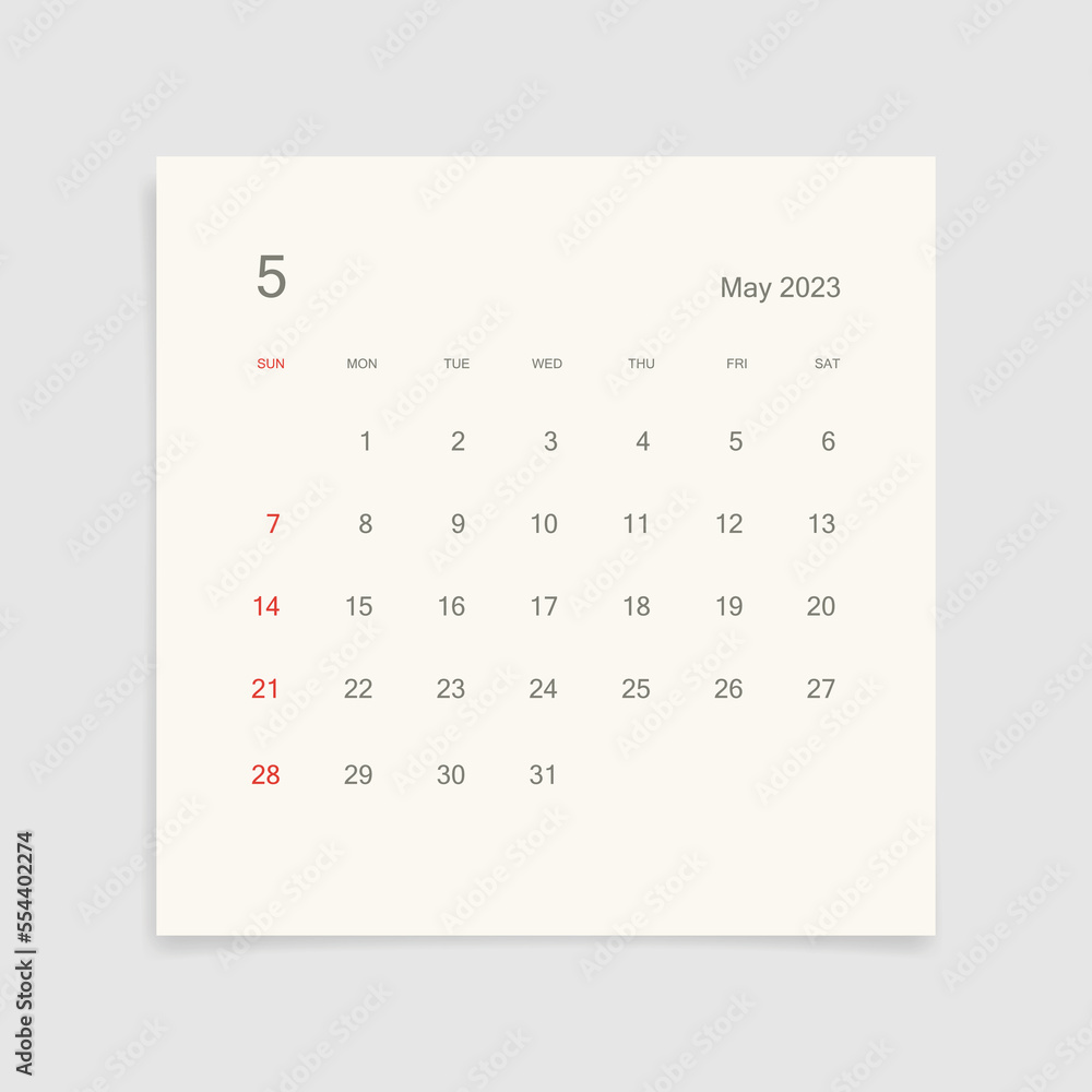 May 2023 calendar page on white background. Calendar background for ...