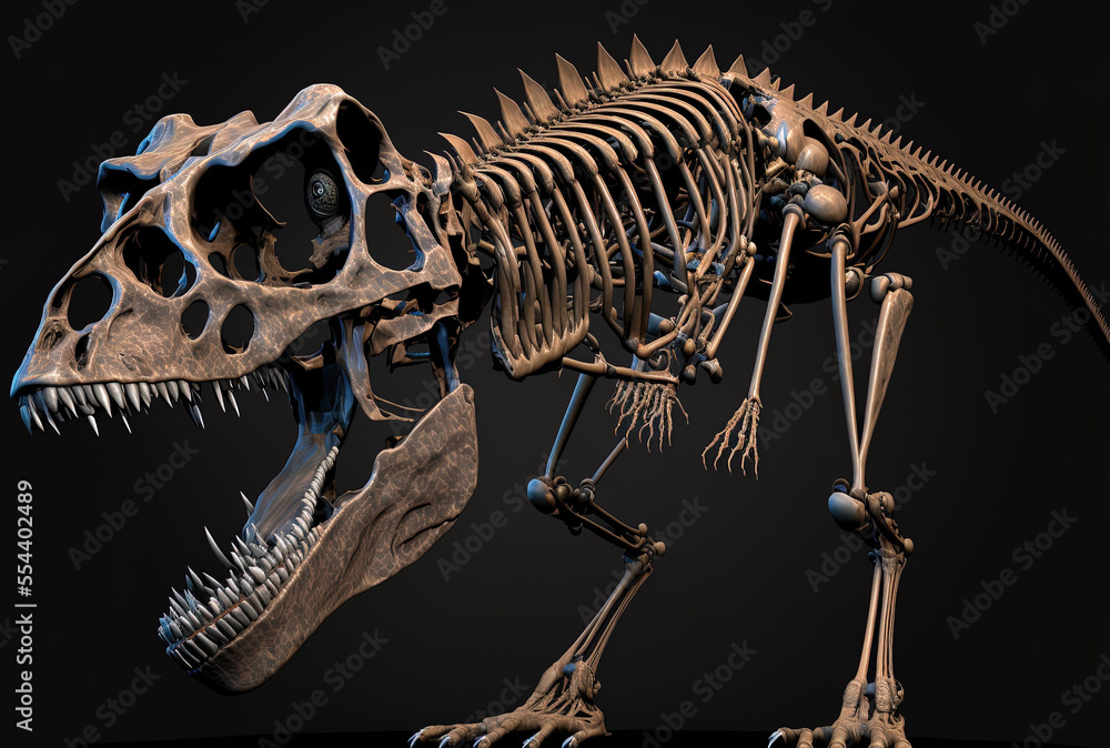 Carnotaurus skeleton with selectable focus and a close up. Generative AI Stock Illustration ...