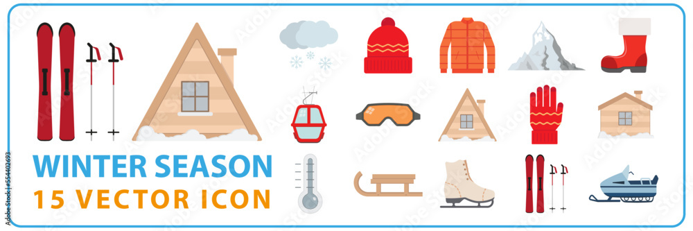 Winter season items. Cozy winter clothes. A set of winter items. Vector ...