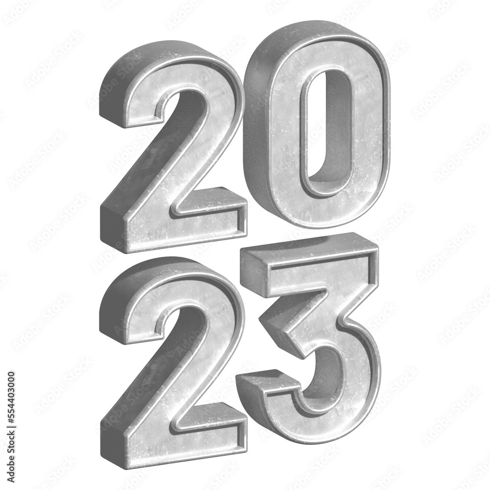 2023 New Year 3d silver numbers - transparent background PNG Stock ...