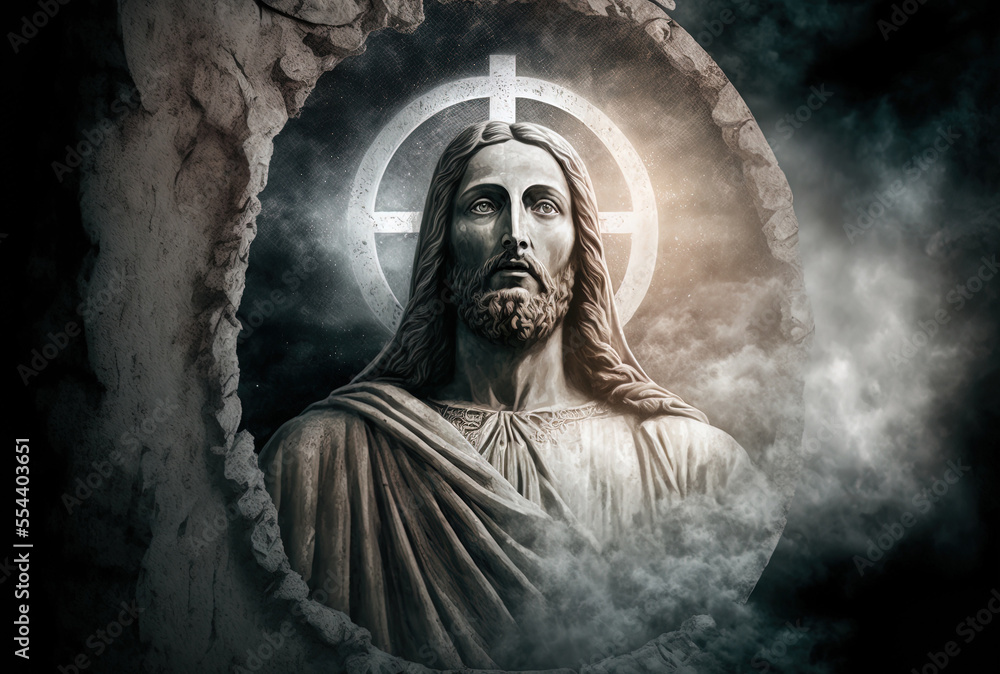 wallpaper with a picture of Jesus on a stone in a historical religious ...