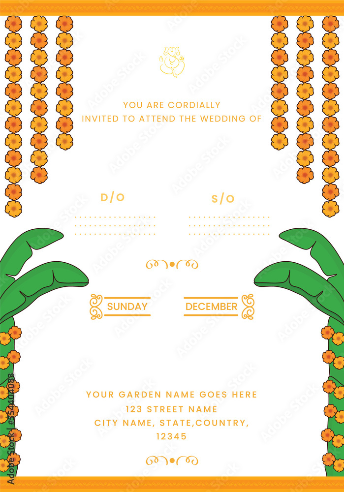Wedding Invitation Card Template Decorated By Floral Garland With ...