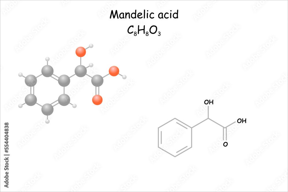 Stylized 2D molecule model/structural formula of mandelic acid. Stock ...