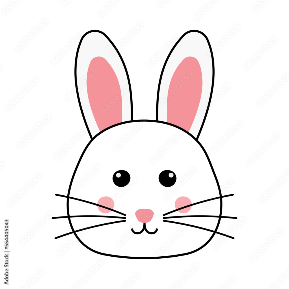 Cute Rabbit Head Pet Animal Character with Black Outline in Animated ...