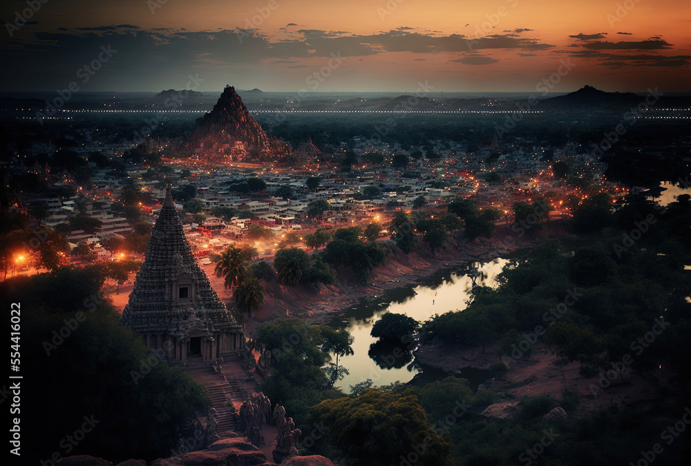 Beautiful twilight view of Trichy (Tiruchirapalli) city, the Kaveri ...