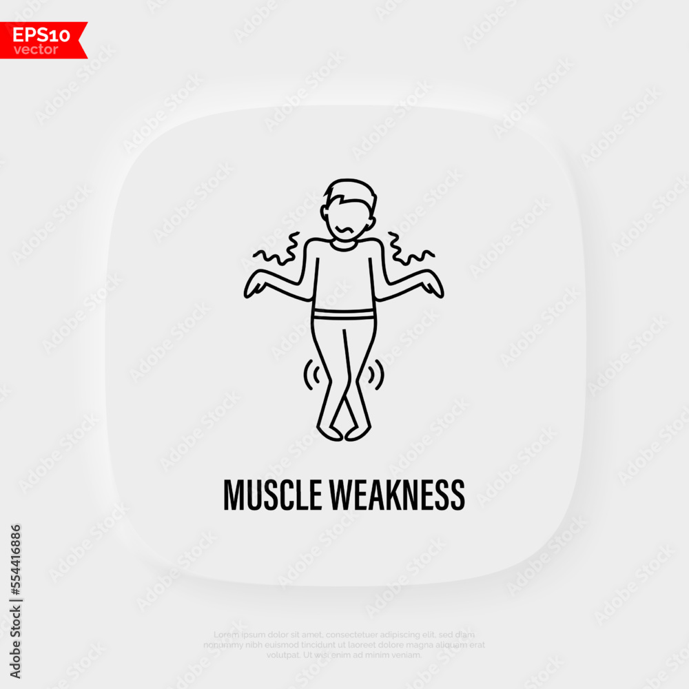 Muscle weakness thin line icon. Man can´t control his body. Long covid ...