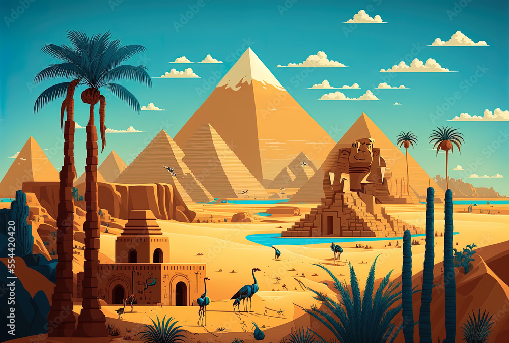 Egyptian scenery in a cartoon with pyramids and pharaohs. Generative AI ...