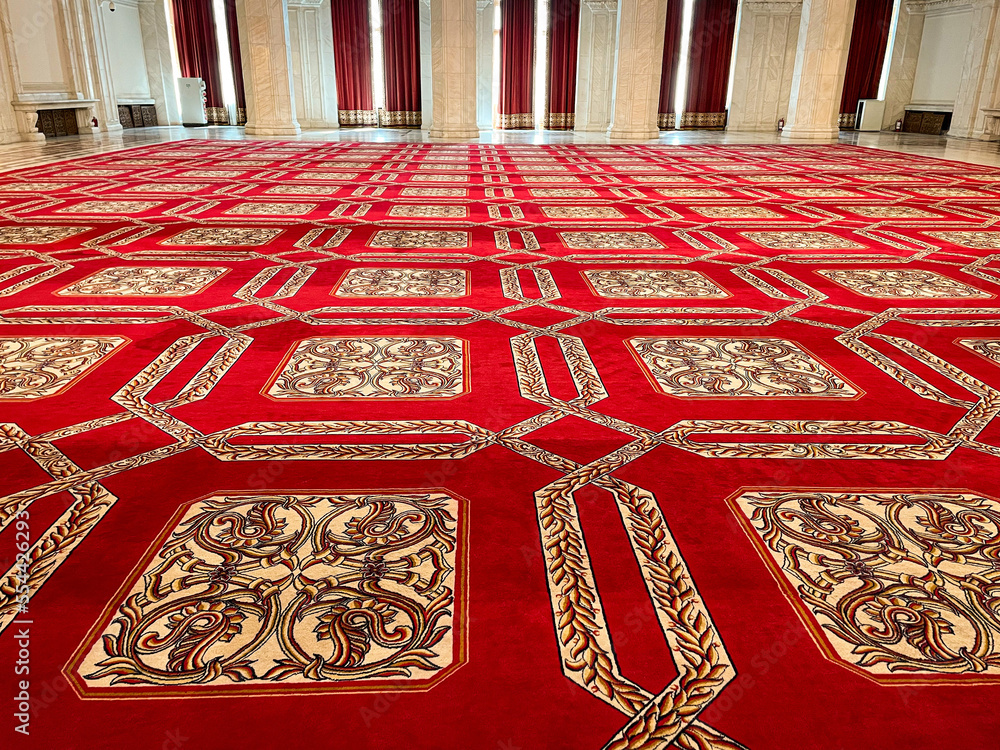 Bucharest, Romania - April 6, 2022: Huge red carpet made in one piece ...