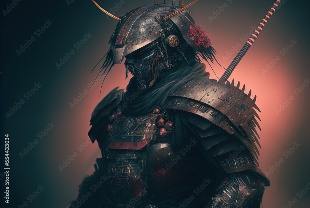 Robotic cyberpunk ronin samurai in charge. Generative AI Stock ...