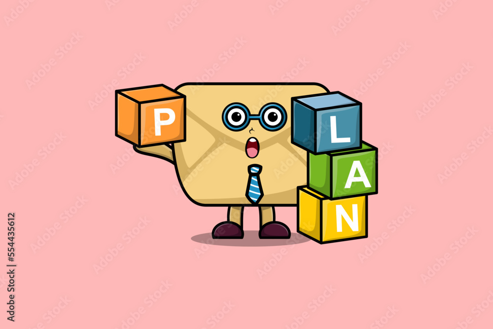 Cute cartoon Envelope businessman stacking plan box in flat modern ...