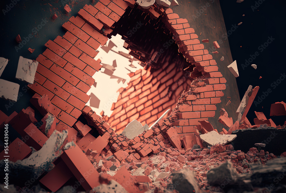 The wreckage of a demolished building was a mound of shattered red ...