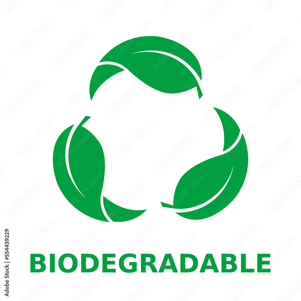 Biodegradable icon. Simple leaves make biodegradable symbol. Green leaf ...