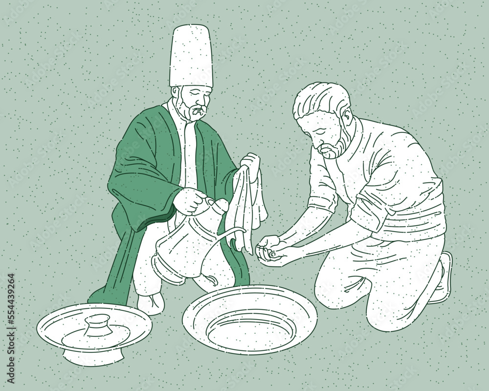 Sufi ritual drawing. Mevlana ritual with two sufi. Stock Vector | Adobe ...