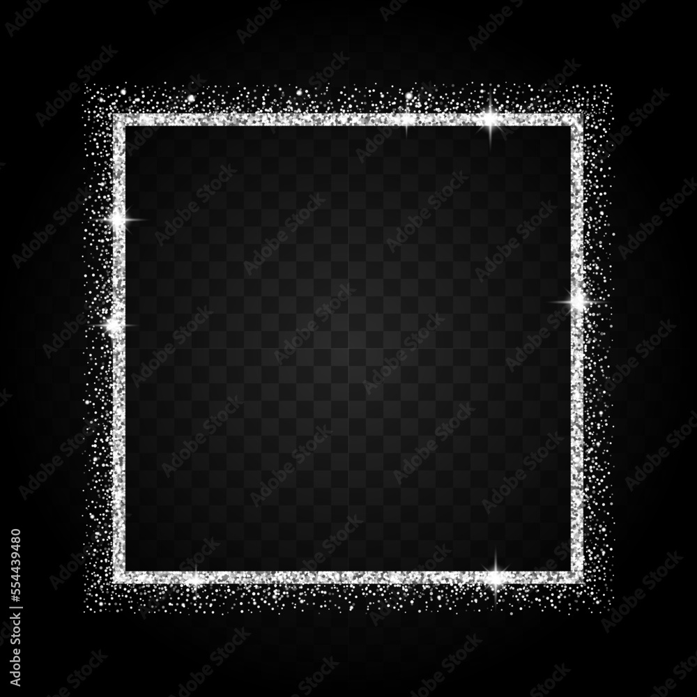 silver glitter square frame, luxury border template isolated on ...