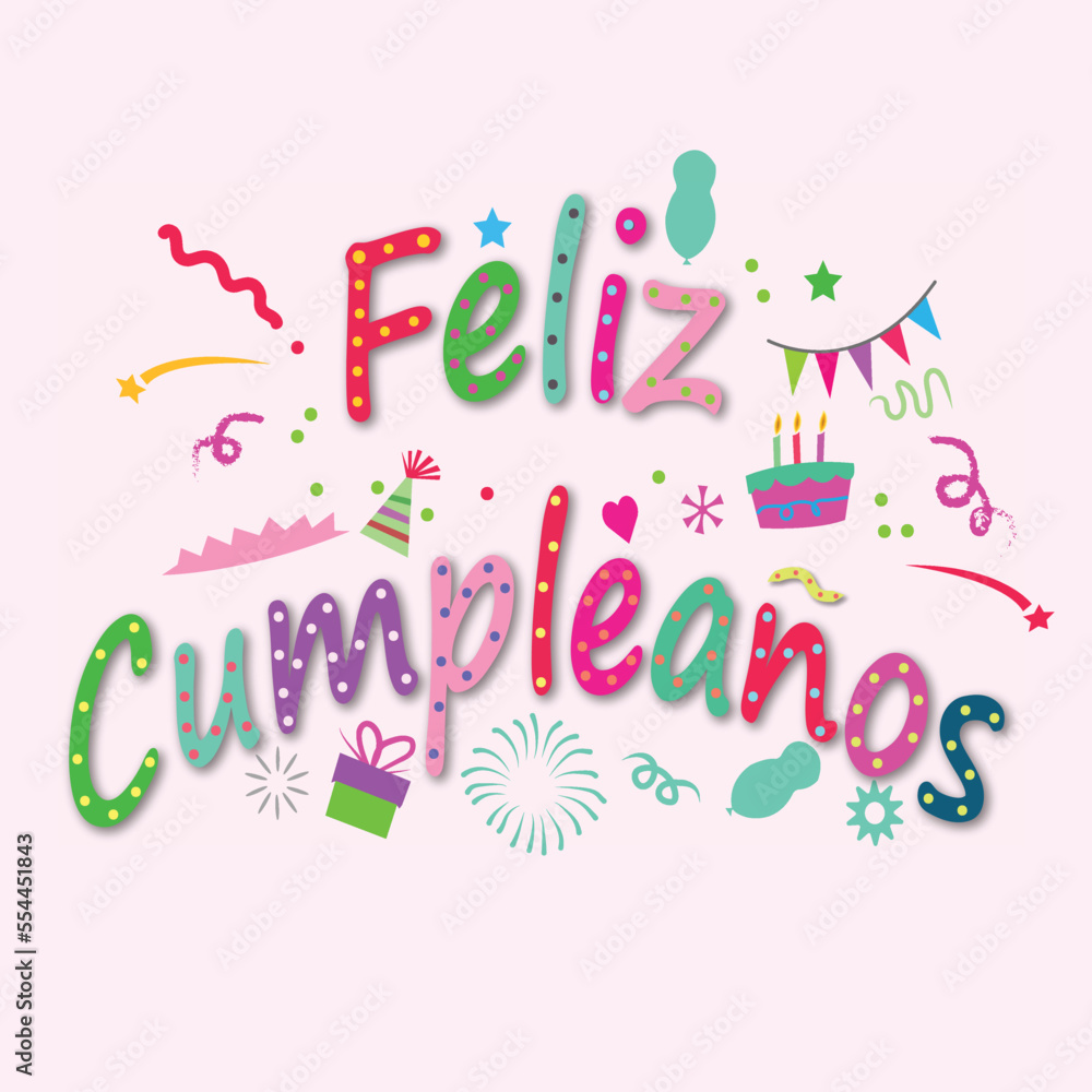 Happy Birthday in Spanish. Feliz Cumpleanos Stock Vector | Adobe Stock