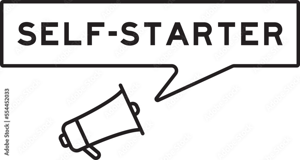 Megaphone icon with speech bubble in word self-starter on white ...