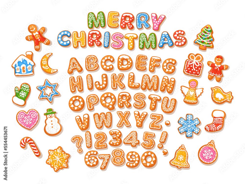 Christmas and New Year colorful gingerbread alphabet. Sugar coated ...