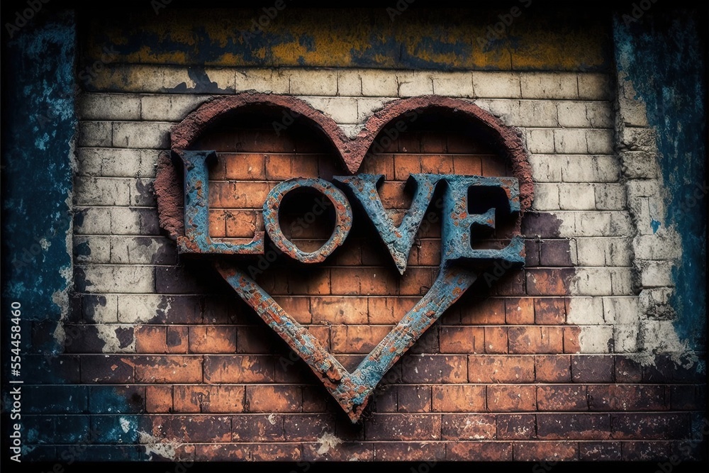Colorful graffiti wall background with heart shape as love symbol as ...