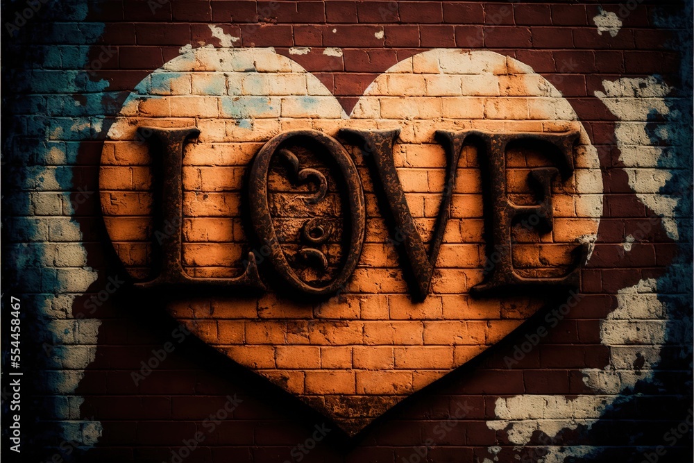 Colorful graffiti wall background with heart shape as love symbol as ...