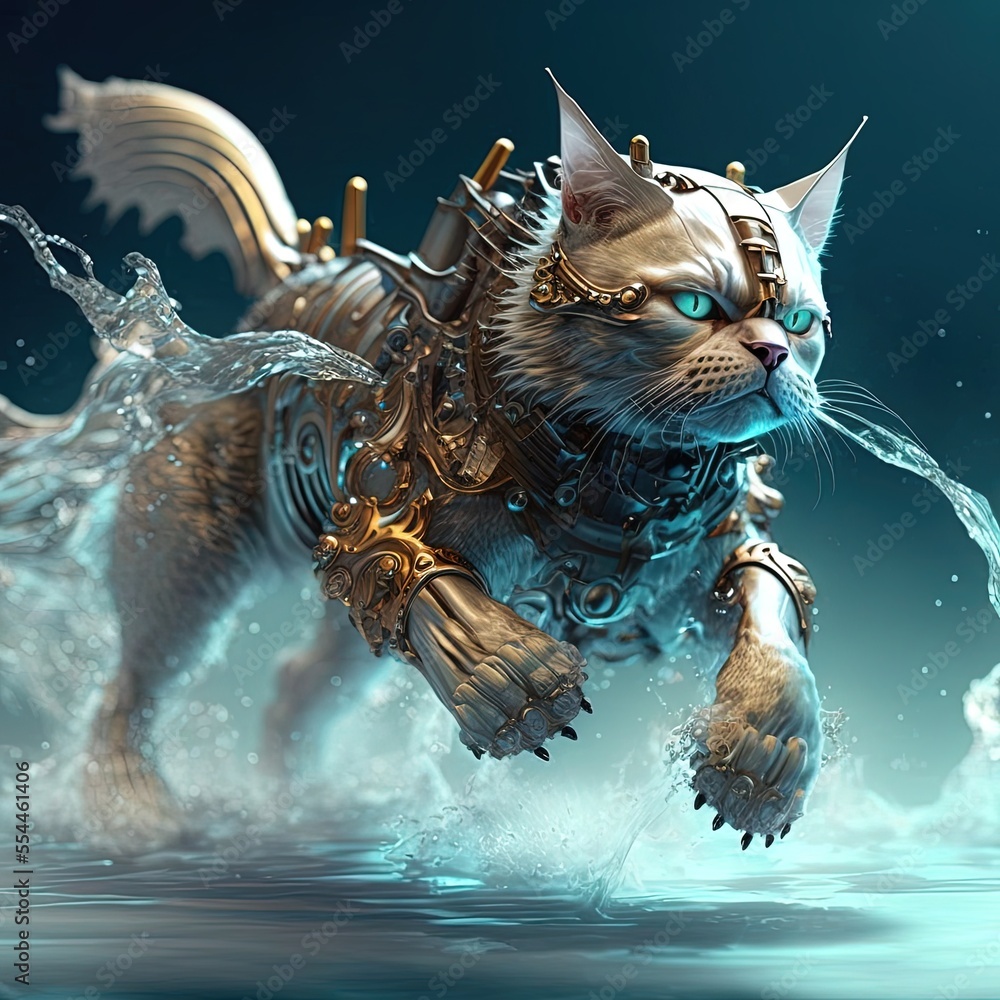 Robot cat in water, Futuristic knight, mechanical robot warrior, future ...
