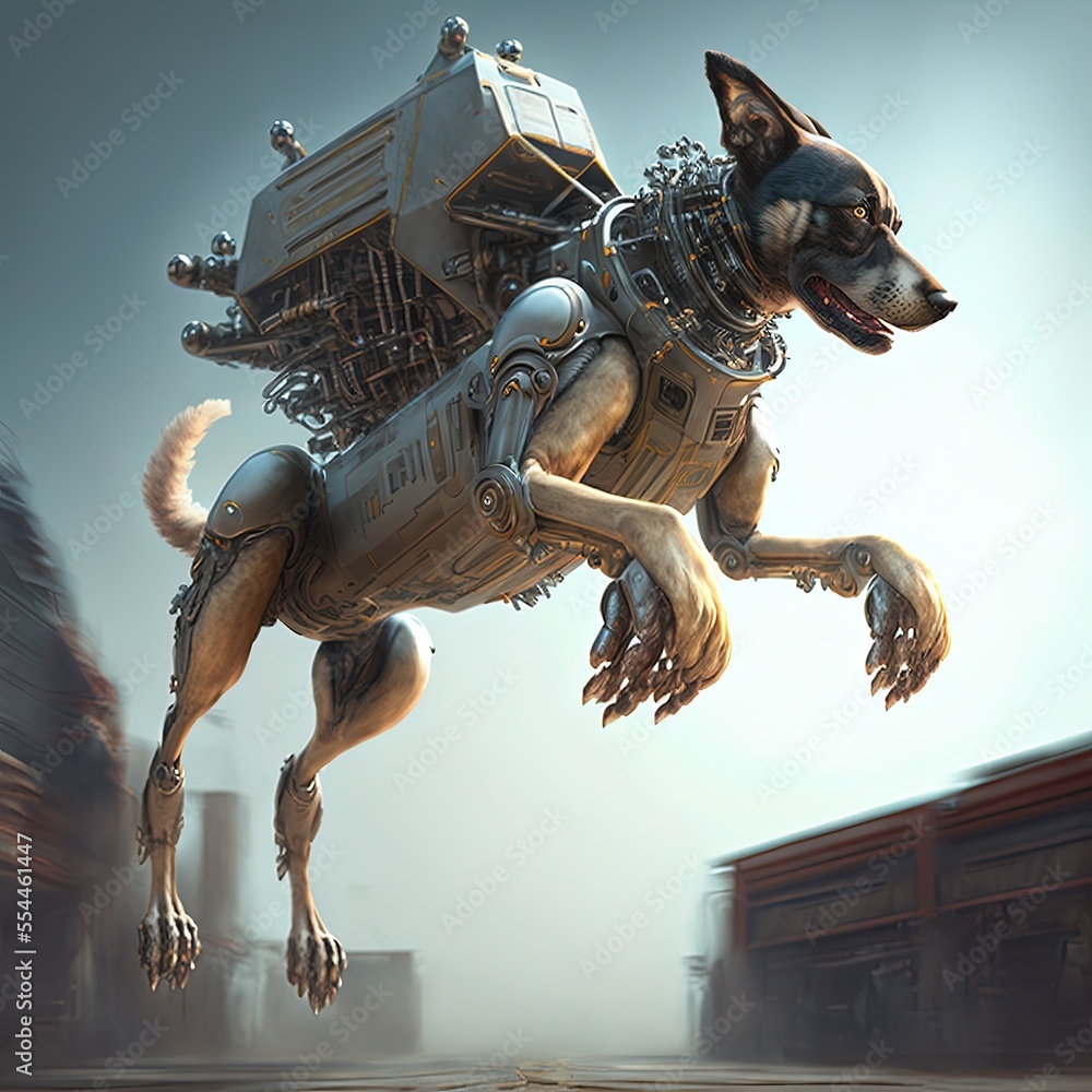 Robot dog jumping, Futuristic knight, mechanical robot warrior, future ...
