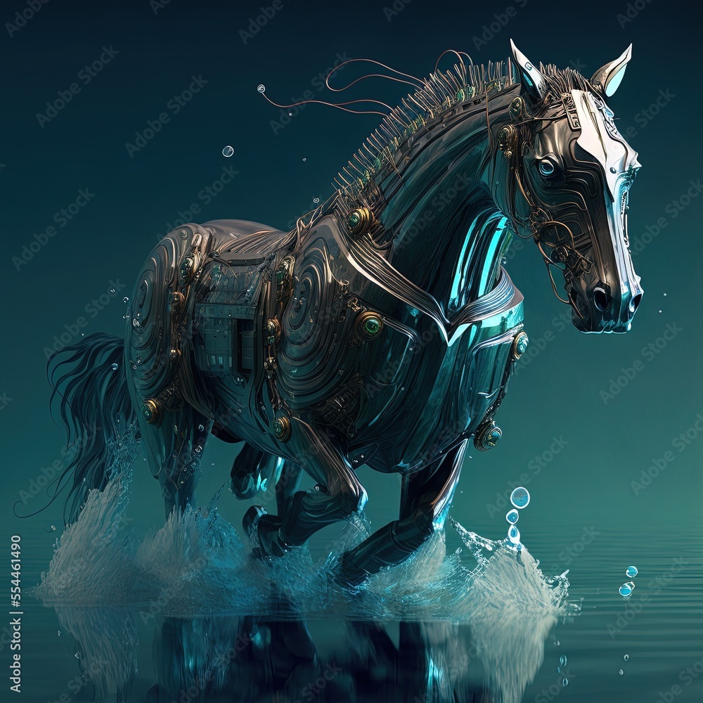 Futuristic horse knight, mechanical robot warrior, future warrior ...