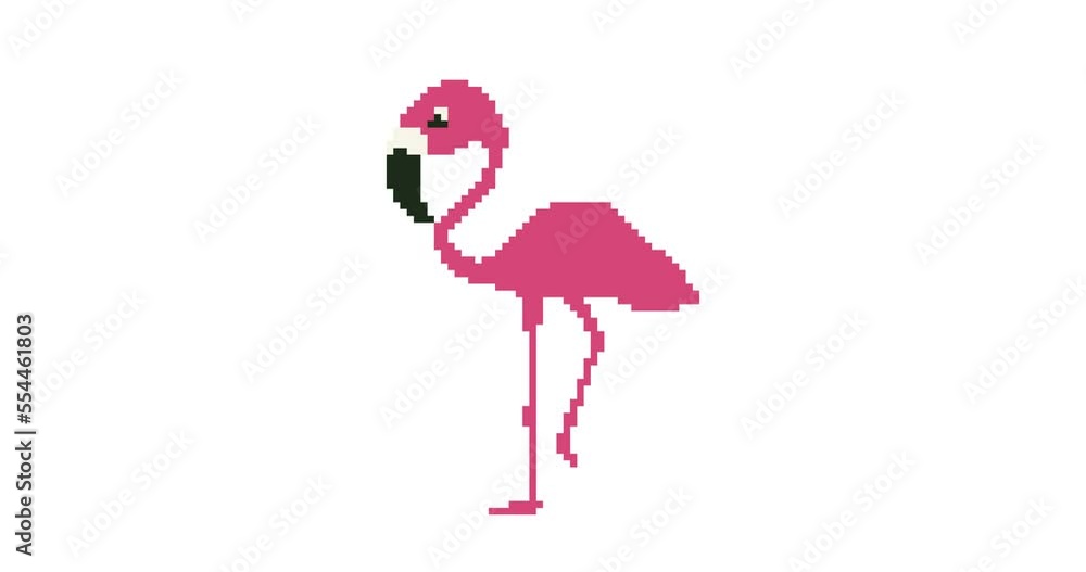 Pixel pink flamingo. Animation of old style pixel game. Pixel art game ...