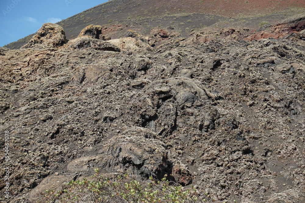 Volcanic landscapes of Lanzarote. Solidified lava, lava chimney, lava ...
