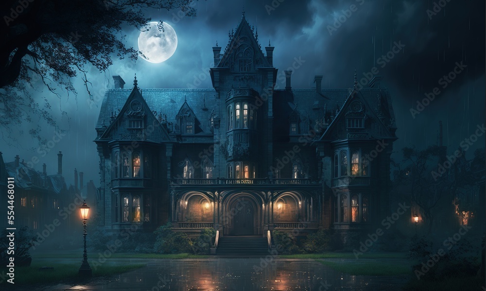 Photo & Art Print Dark Gothic Mansion in the Moon Light, Marabu Design Photo & Art Print Dark Gothic Mansion in the Moon Light, Marabu Design