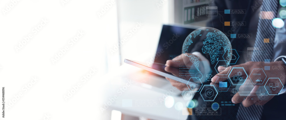 Data Management System, Analyst working with business analytics on ...