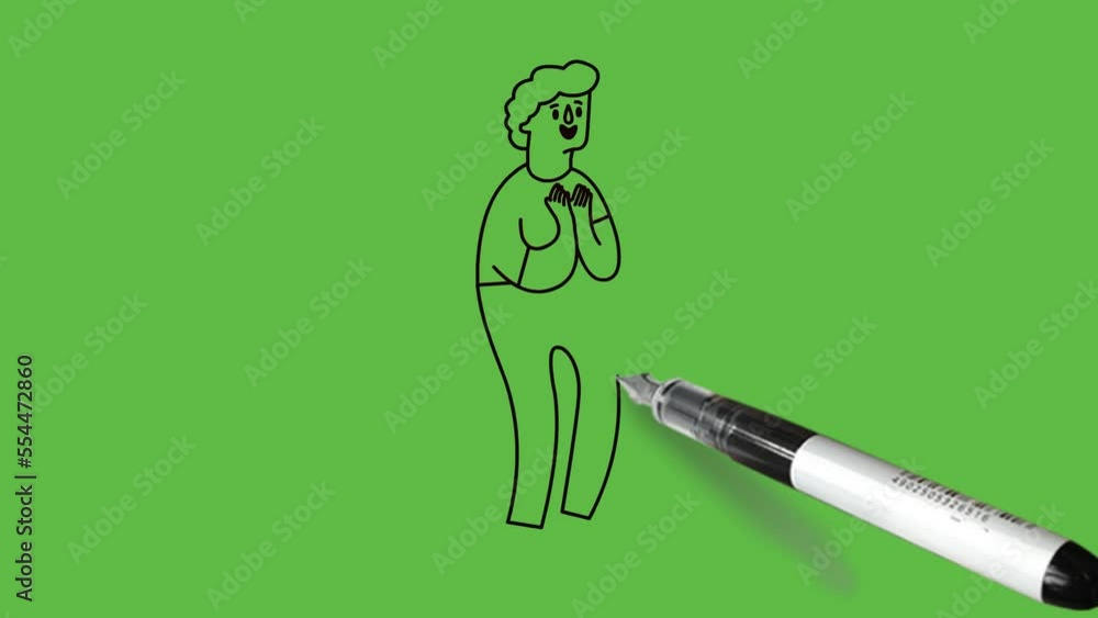 Draw young boy standing lean forward hold his both open hands together ...