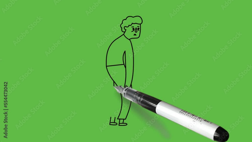 Video Stock Draw young boy standing slightly bend his legs and waist ...