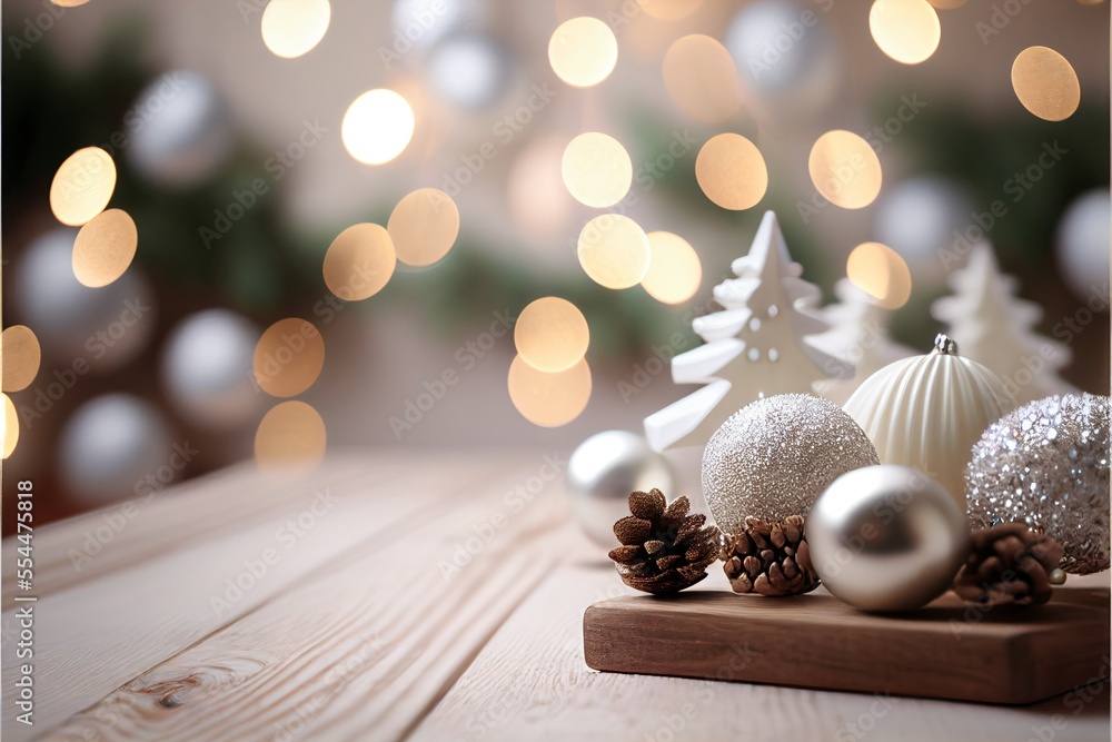 Arrière-plan de Noël avec table devant pour une présentation de produit ...