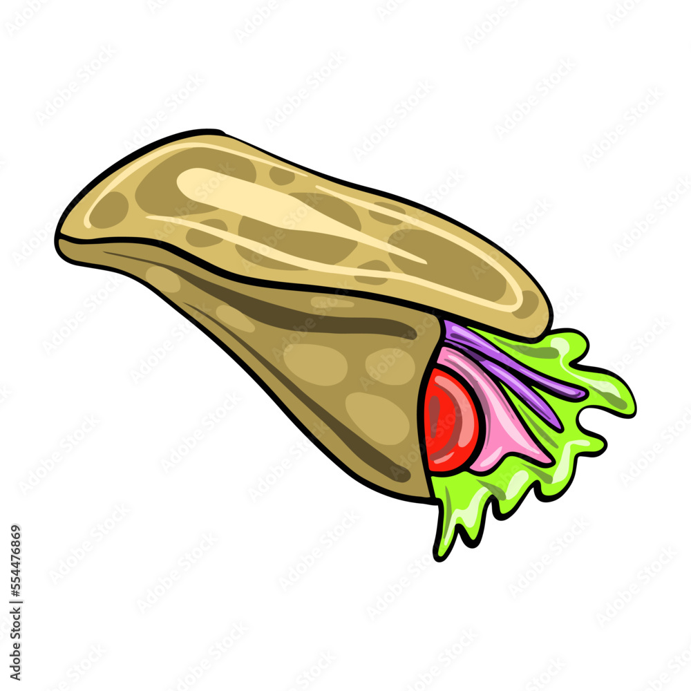 Vector illustration Mexican tortilla tamale with ham in cute cartoon ...