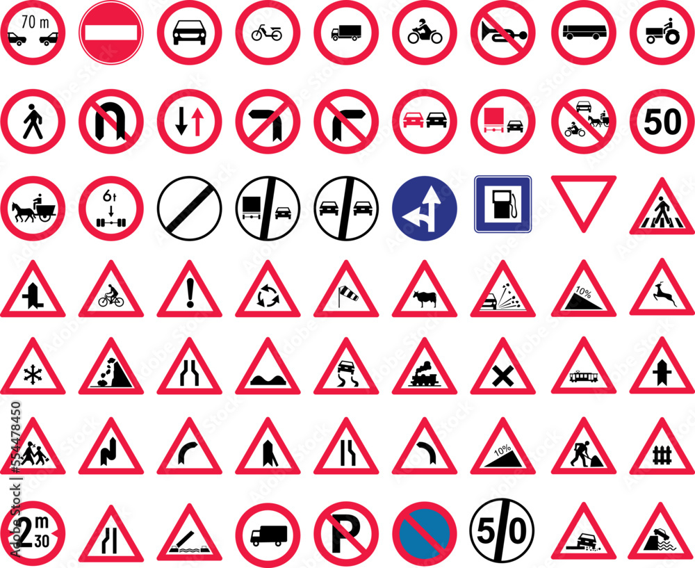 traffic and road mega symbols set vector, traffic rules sign Stock ...