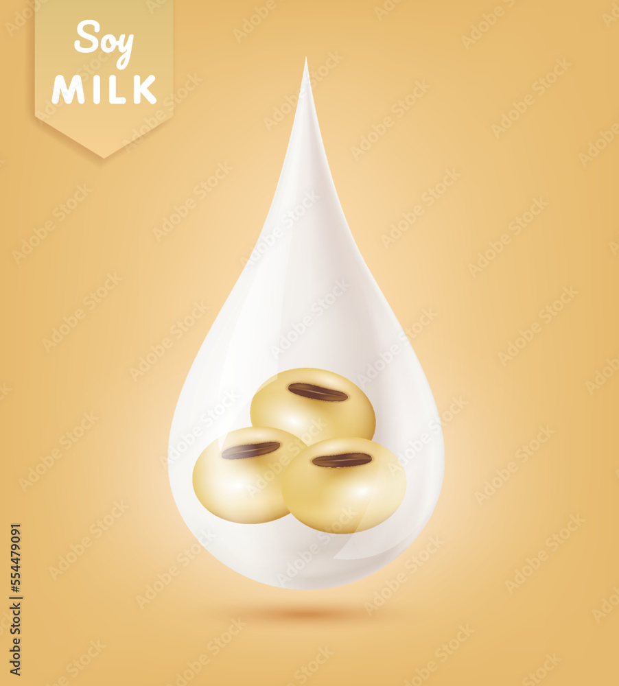 Soy inside milk droplets white realistic shiny. Cream yogurt drop ...