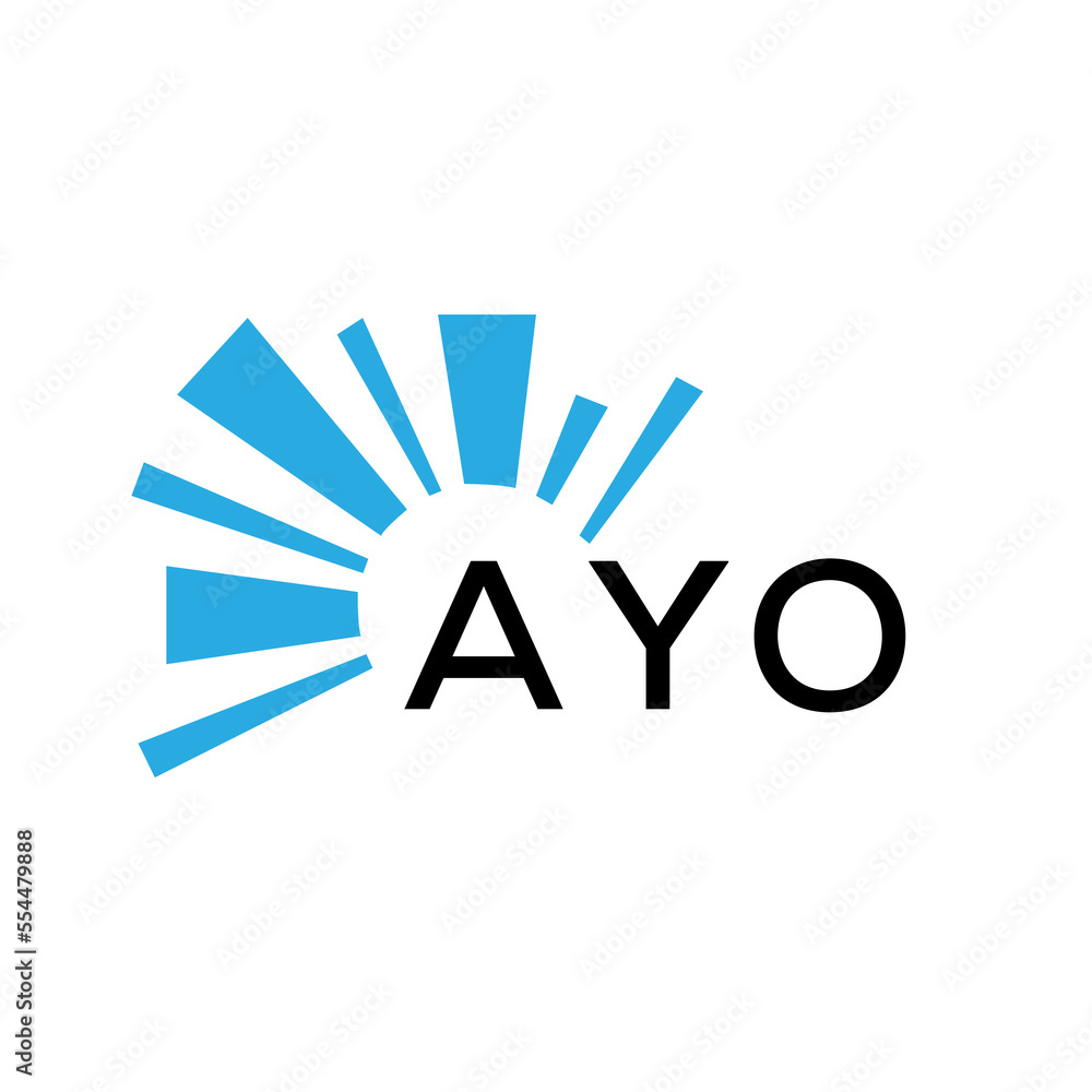 AYO letter logo. AYO blue image on white background and black letter. AYO technology Monogram ...